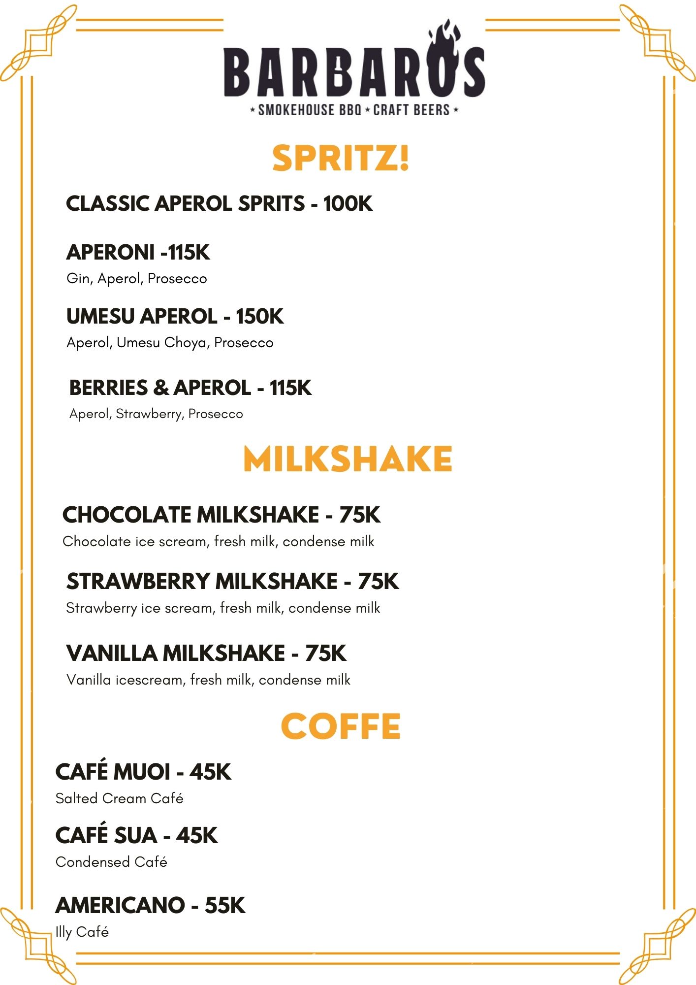 Menu - Barbaros Restaurant - Smoked BBQ Meat, Burguers and ...