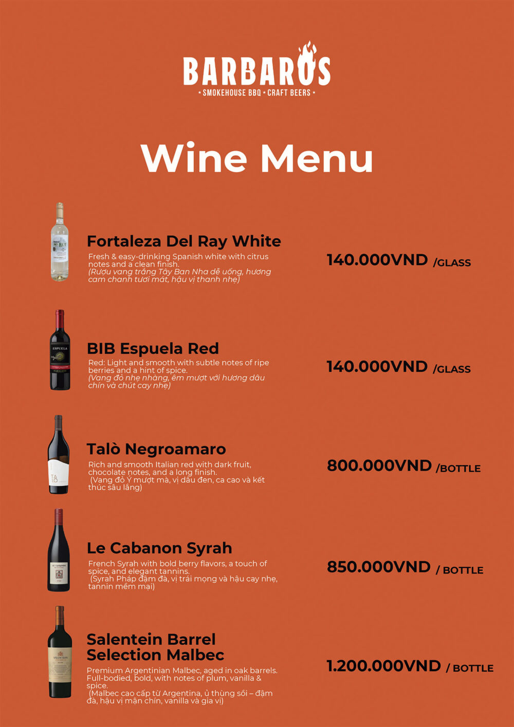 Menu - Barbaros Restaurant - Smoked BBQ Meat, Burguers and ...